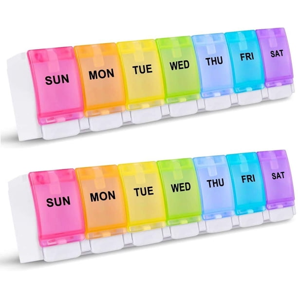 [2 Pack] Large 7 Day Pill Organizer one Time a Day or Twice a Day, Push ...