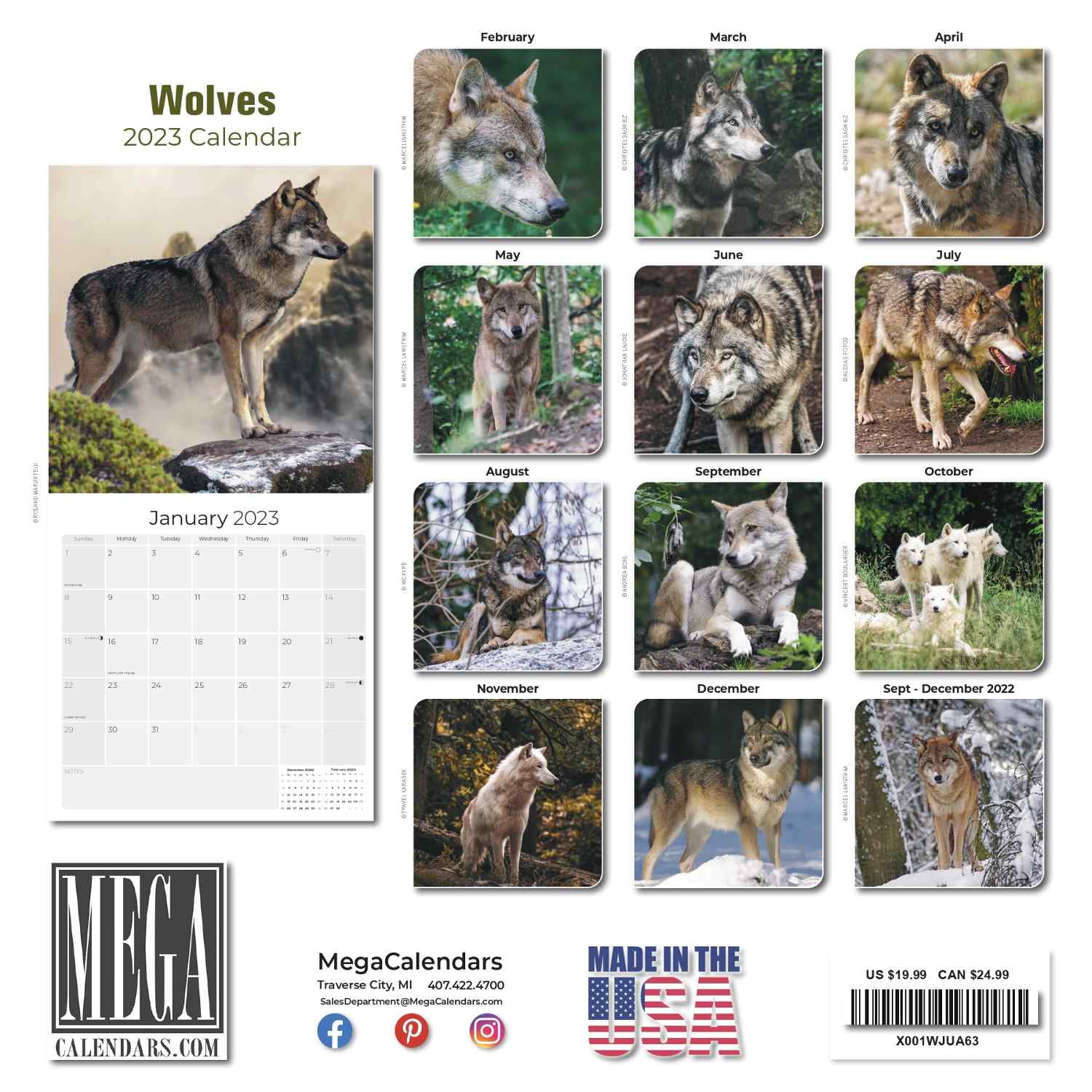2022 2023 Wolves Calendar – Wildlife Monthly Wall Calendar – 12 x 24 ...