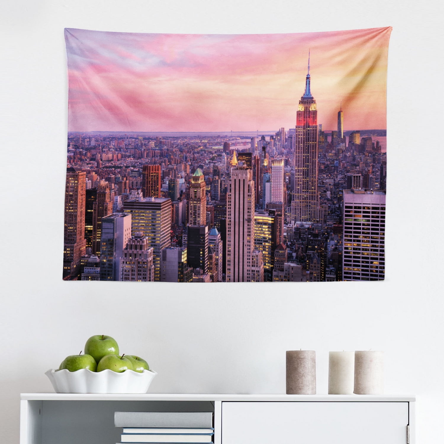 Cityscape Tapestry, Modern City by Harbor with Sailing Yacht ...