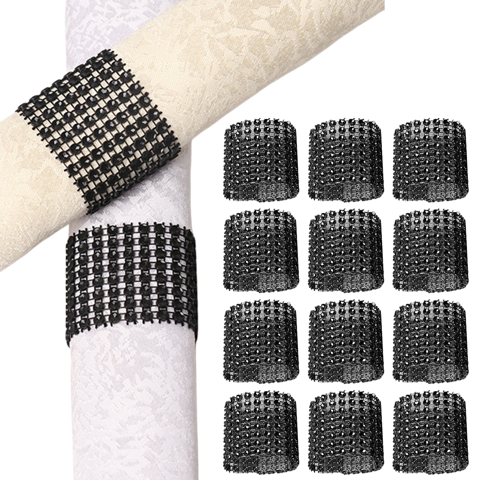 DISHAN Shiny Rhinestone Napkin Buckle - Set of 50 - Reusable Fastener Tape - Towel Holder - for ...