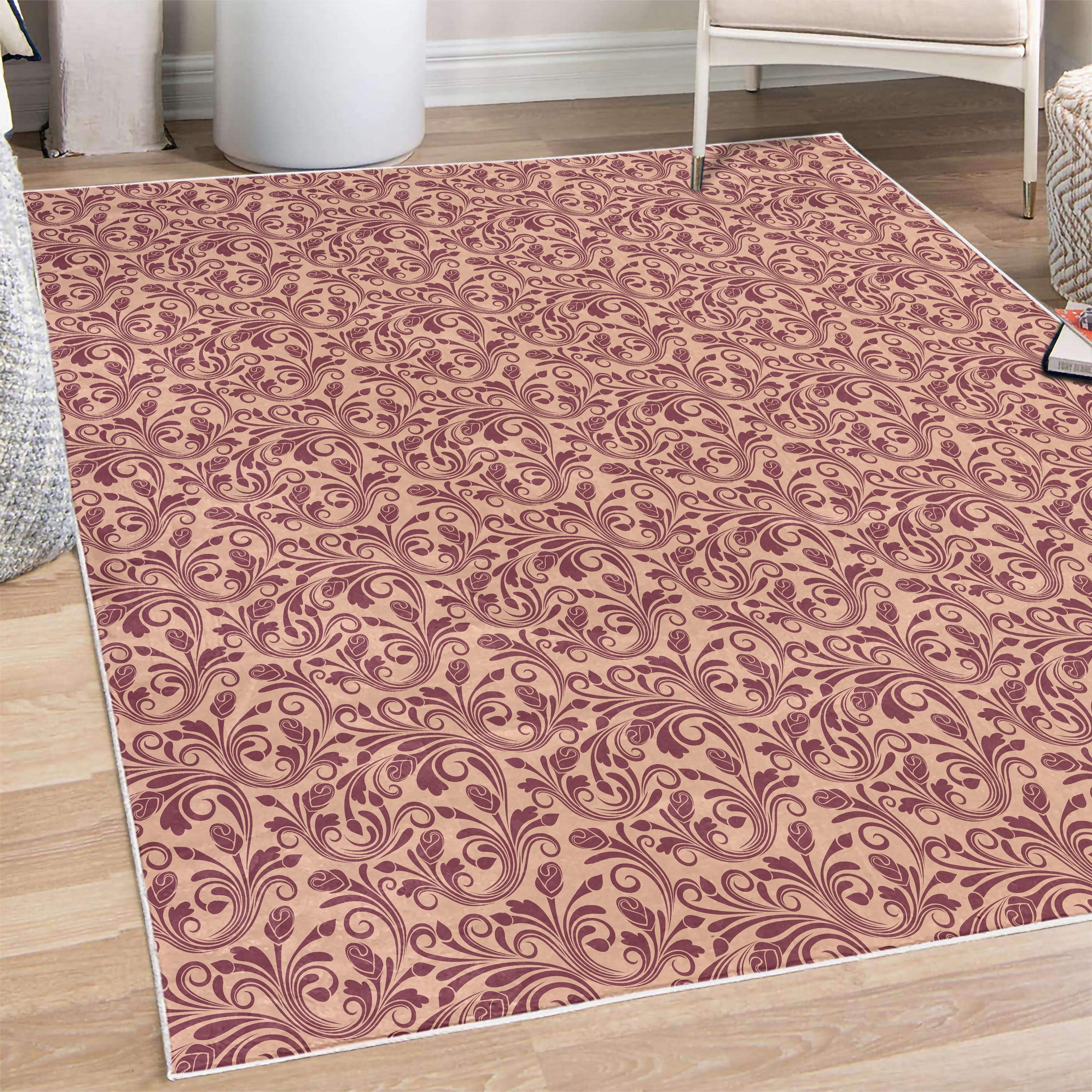 Floral Decorative Rug, Medieval Victorian Petals Baroque Blooms Swirls ...