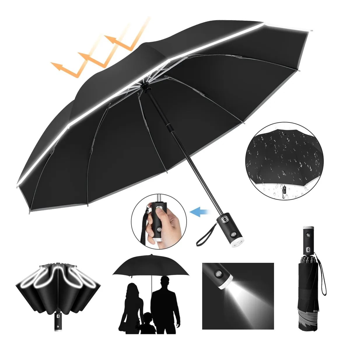 Paraguas Automático Extra Grande 120cm Con Luz Led Reforzado | Bodega ...