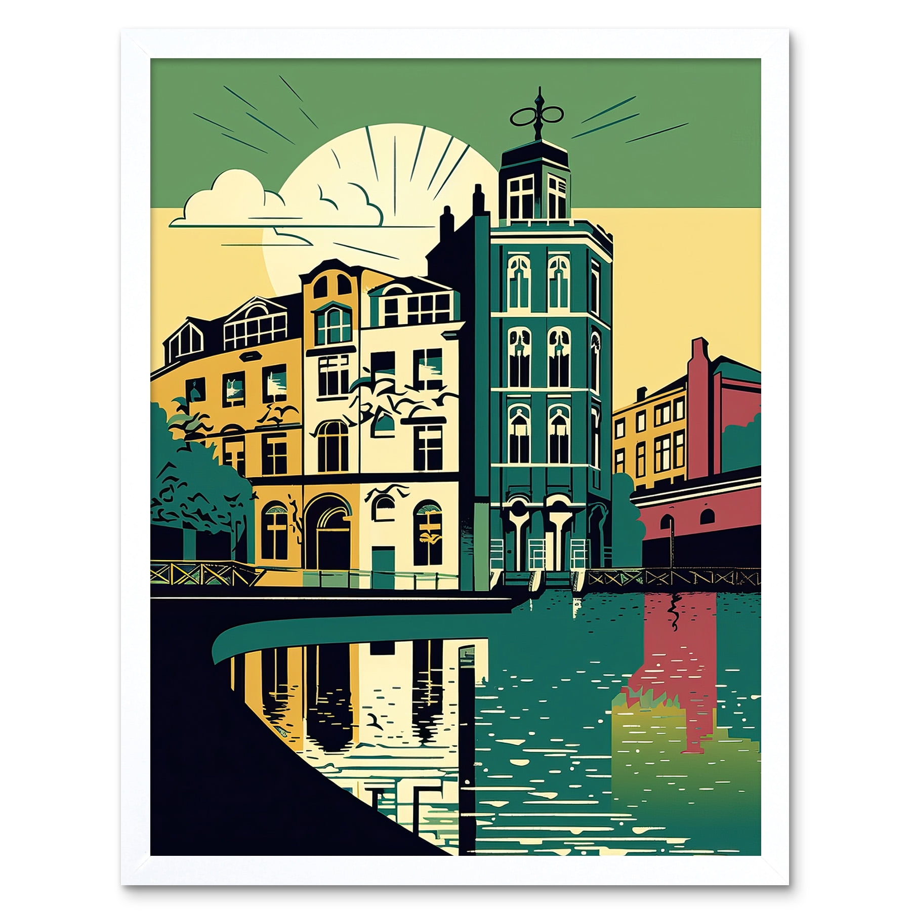 Leeds City Architecture Waterfront Illustration Art Print Framed Poster ...