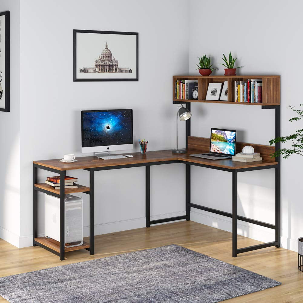 Tribesigns 68 Inch L Shaped Desk with Storage Hutch Shelf, Space-Saving ...