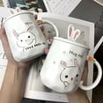 420ml Cartoon Rabbit Coffee Mug Creative Cute Couple Cup with Lid Spoon ...