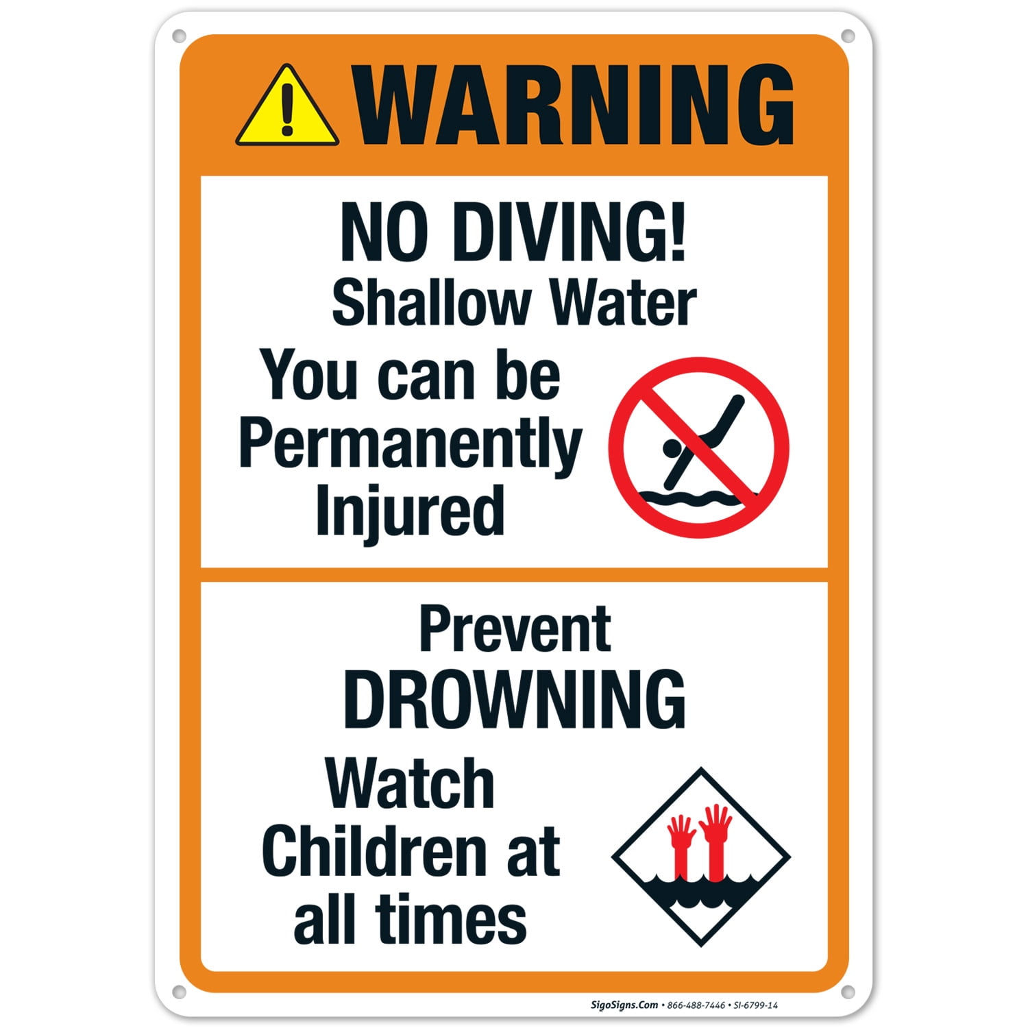 No Diving Shallow Water Sign, Pool Sign, - Walmart.com
