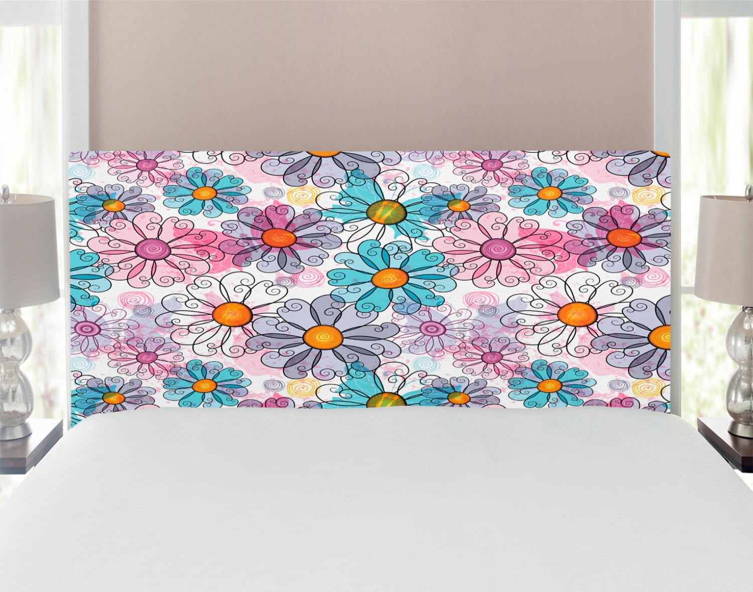 Flower Headboard, Retro Spring Floral Pattern Grunge Funky Style ...