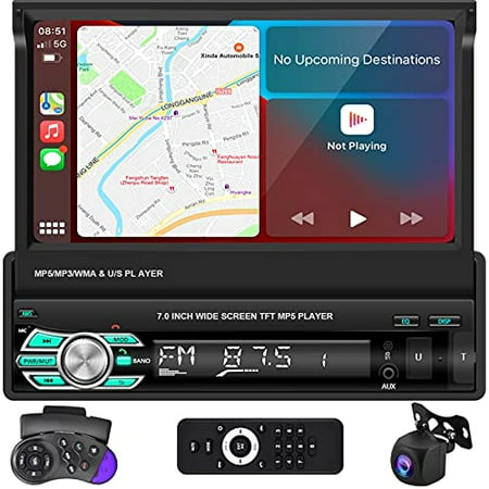 Apple Carplay Single Din Car Stereo, 7 Inch HD Retractable Touch Screen ...