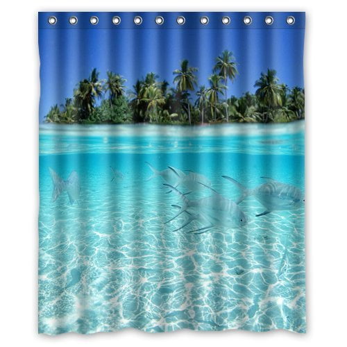 Mohome Underwater Tropical Island Sea Shower Curtain Waterproof