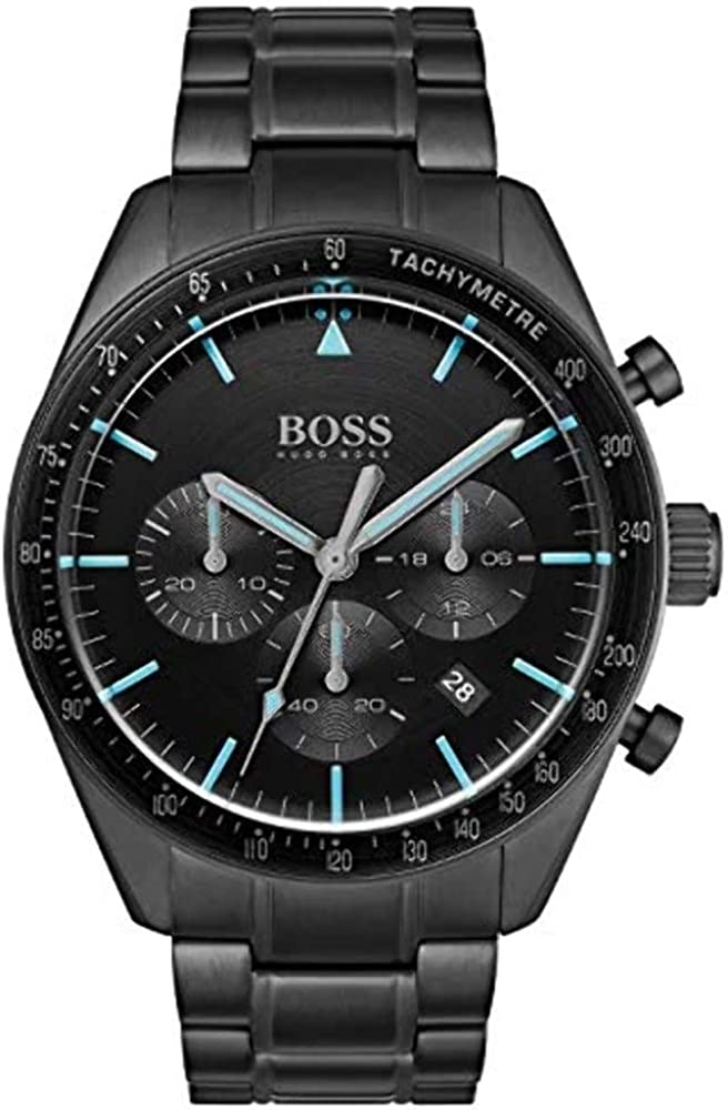 Hugo Boss Men's Chronograph Trophy Black Stainless Steel Bracelet Watch ...