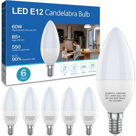 E12 Candelabra LED Light Bulbs 60W Equivalent Ceiling Fan Candle Light ...