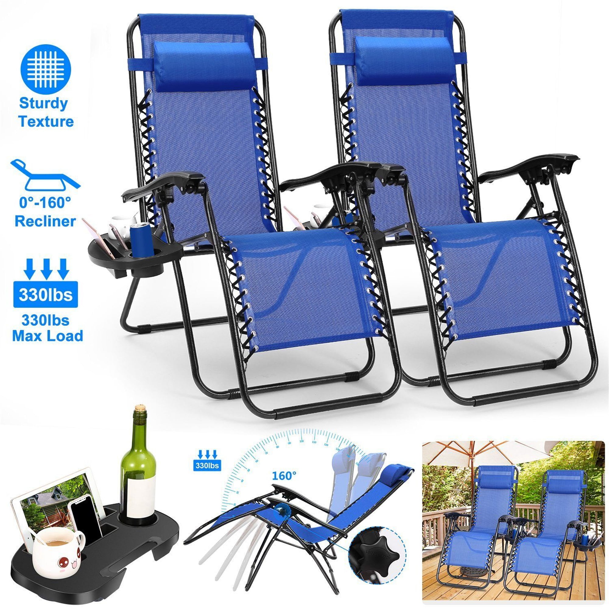 LELINTA Folding Reclining Lounge Chair Fixed 160° Angles Outdoor Chairs ...