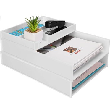 4 Pack Clear Stackable Desk Organizer with File Bags - Document Holder ...