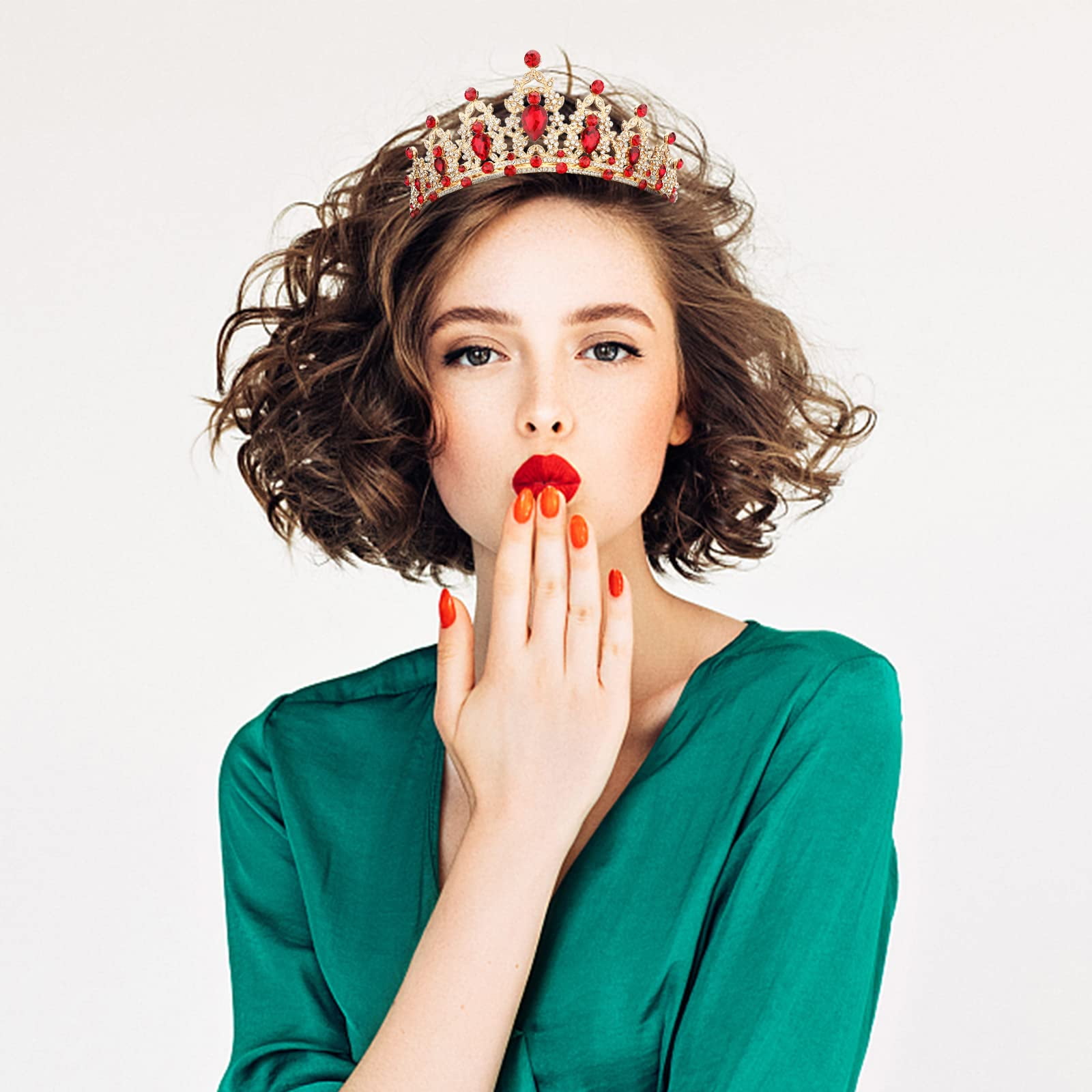 Red and Gold Crowns for Women Baroque Birthday Queen Tiara Red ...