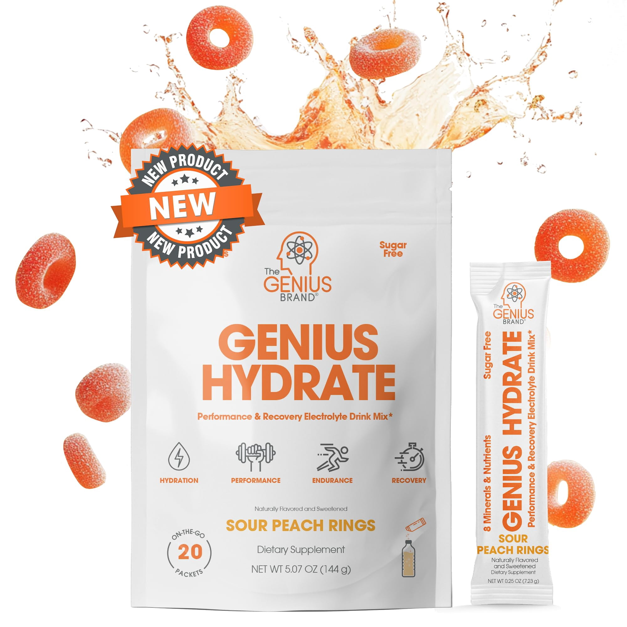 Mezcla para bebidas en polvo Genius Hydrate Sour Peach Rings, 20 ...