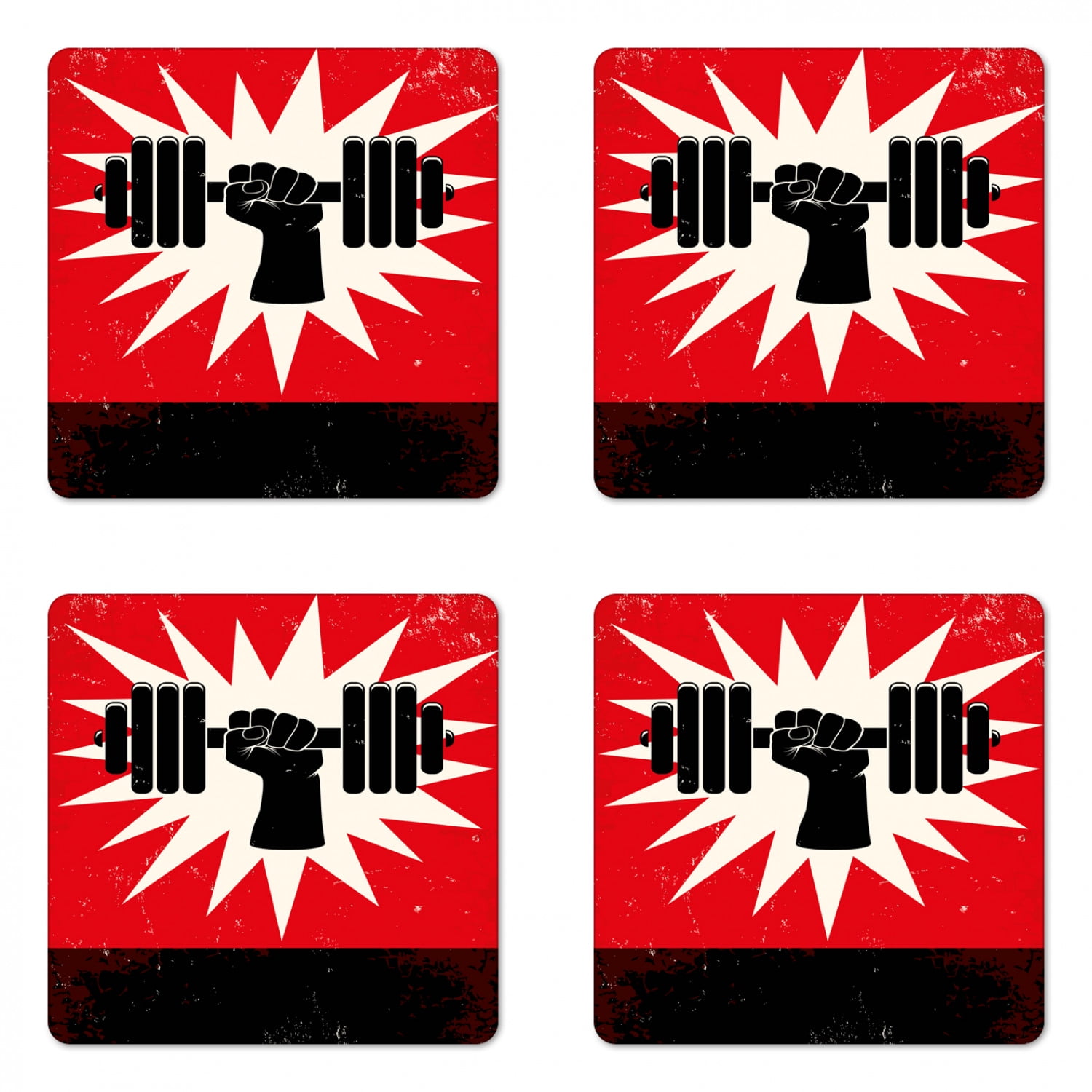 Fitness Coaster Set of 4, Grunge Display of Hand Lifting Dumbbell ...