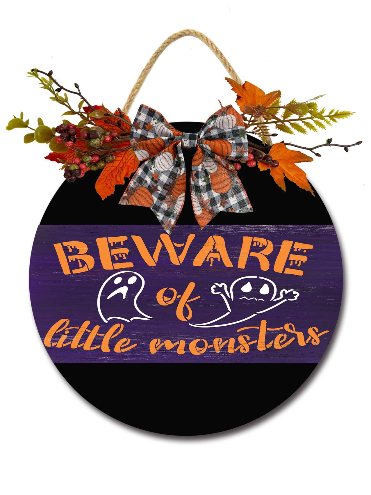 Beware of Little Monsters Front Door Sign Funny Wreaths Hanging Wooden ...