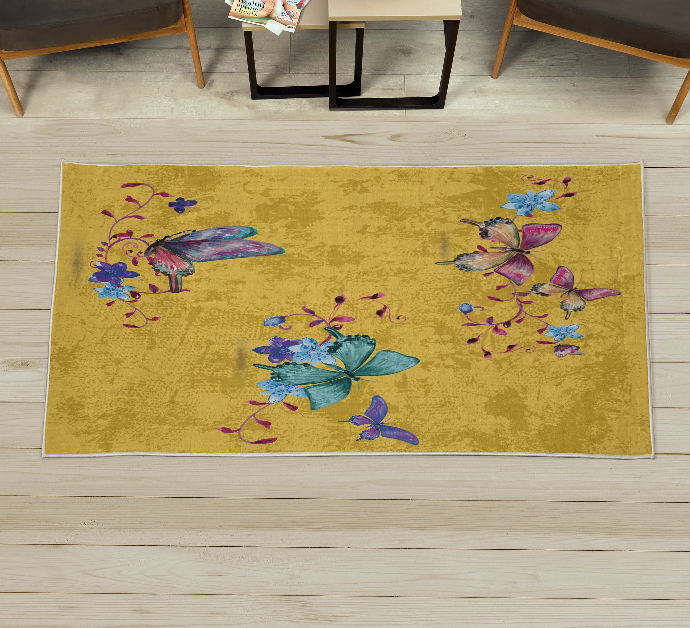 Butterfly Decorative Rug, Springtime Flying Moths on Vintage Style ...