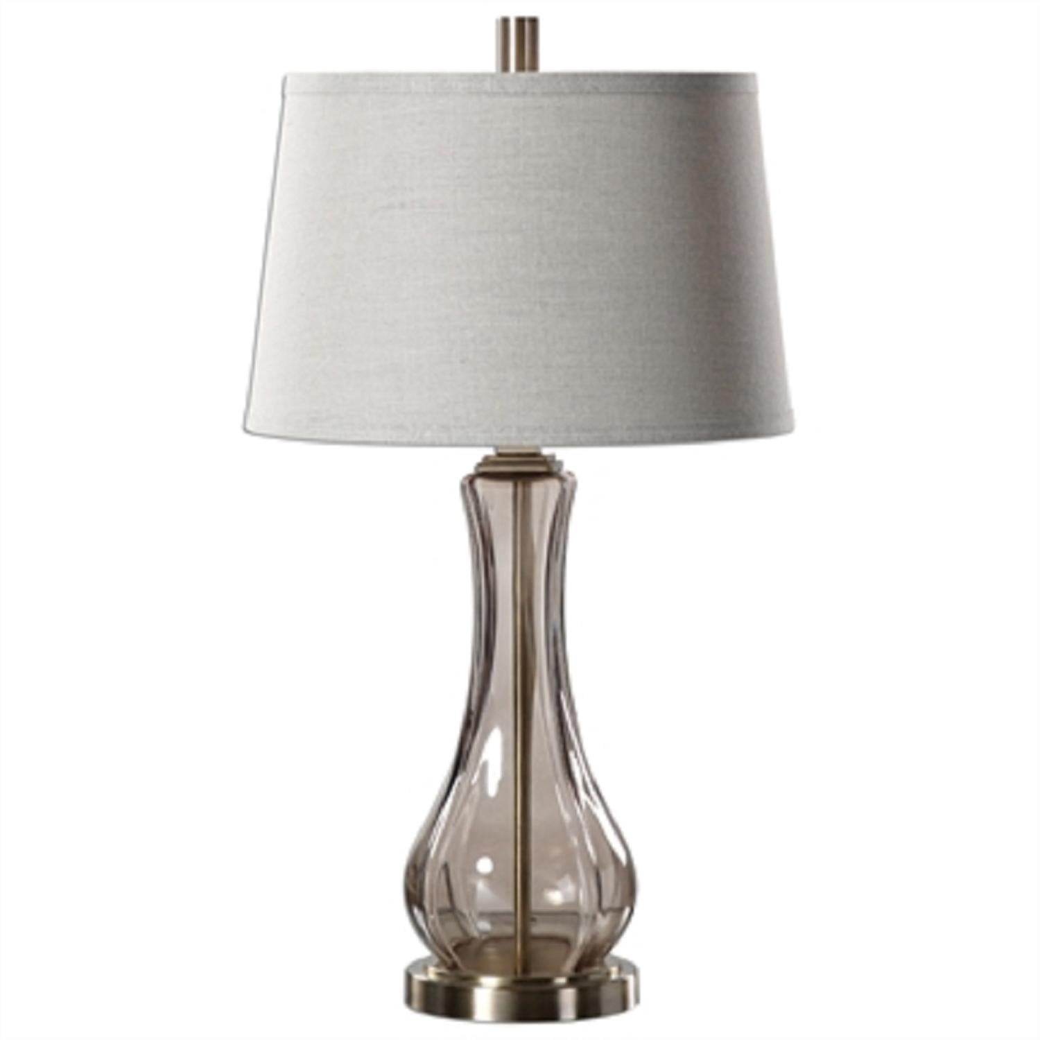 30 Cynthiana Smoke Gray Glass Base Table Lamp With Round Beige Shade