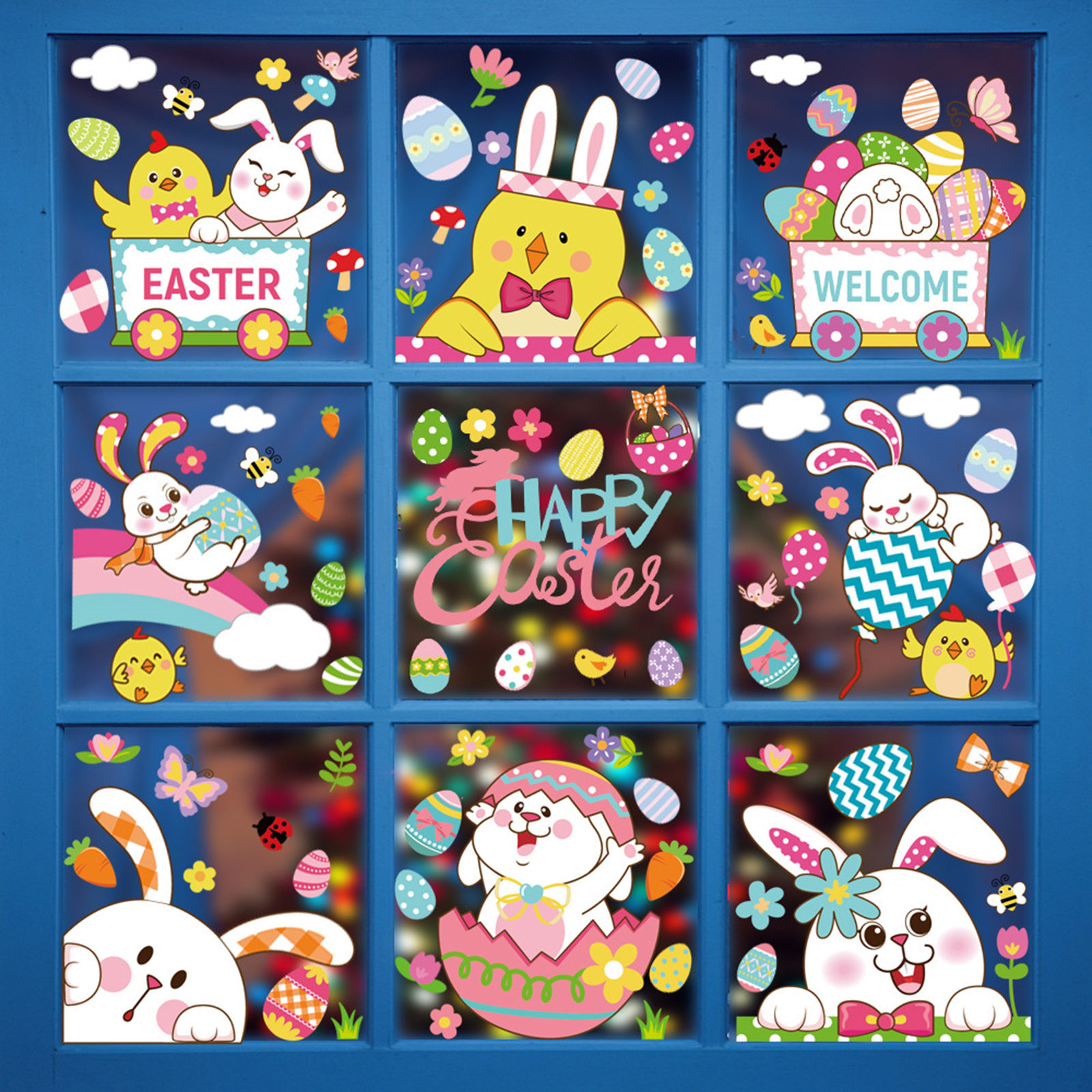 Corashan Sticker Easter Window Clings Easter Eggs Bunny Chick Carrot ...