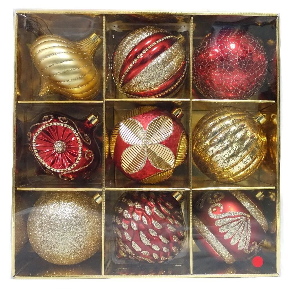 Home Accents Holiday Christmas Tree Red Ornaments 130 Mm Set 9 Count