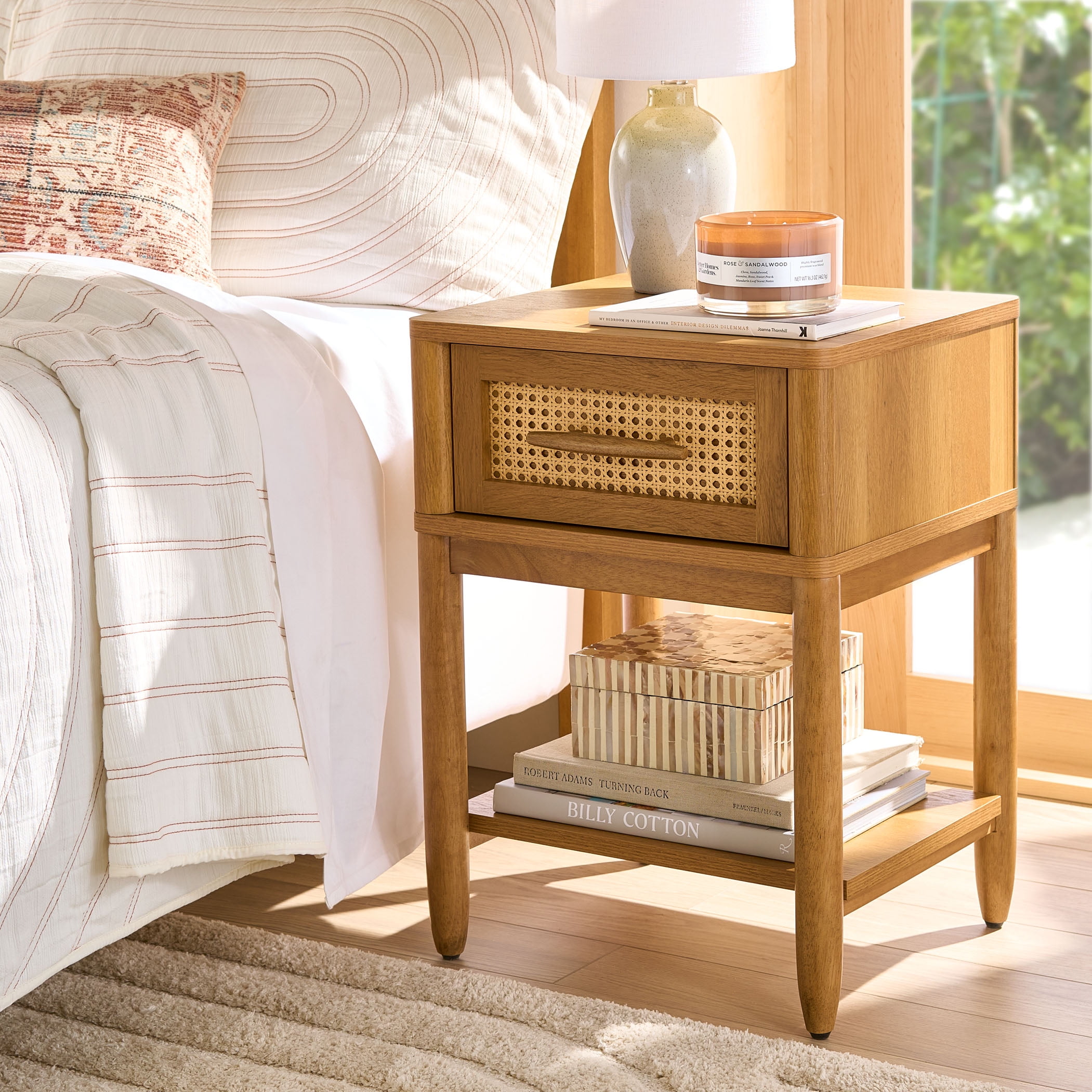 Better Homes & Gardens Springwood Caning Nightstand, Light Honey Finish ...