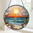 Beach Sunset Coastal Ocean Stained Glass Style Window Suncatcher ...