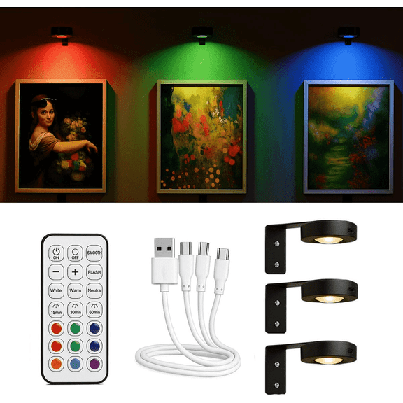 3-Pack Picture Lights for Wall, Rechargeable Battery Operated Led ...