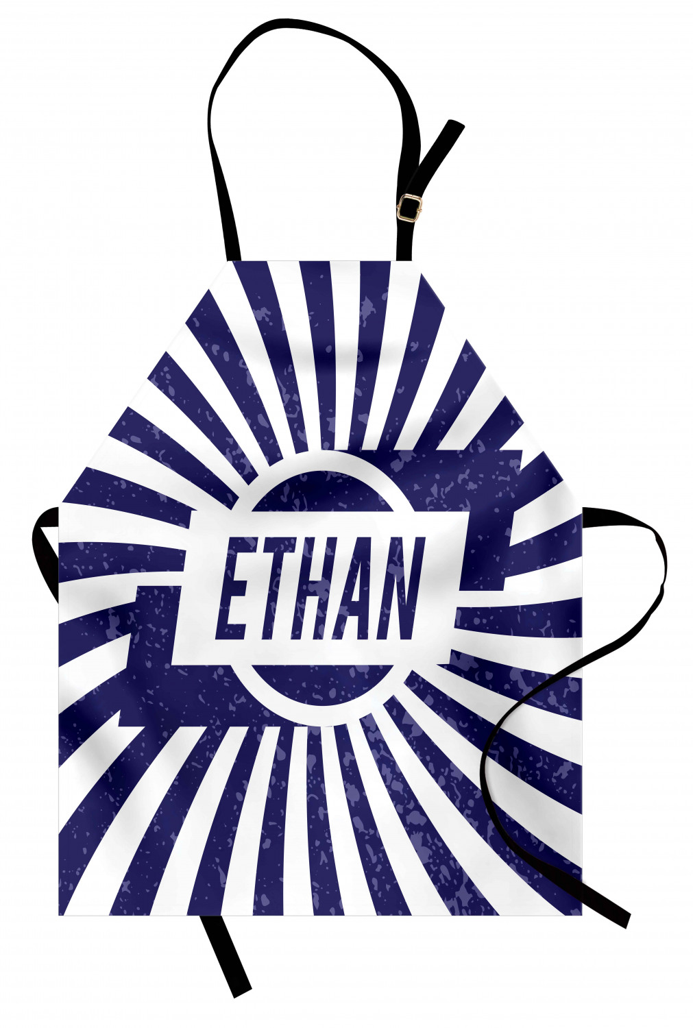 Ethan Apron Grunge Letters in Navy Blue in a Circle with Wavy Stripes ...
