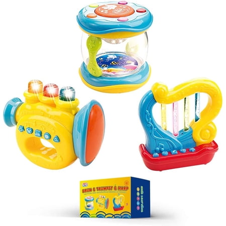 Set of 3 Trumpet, Drum and Harp Music Toys with Batteries | Musical ...