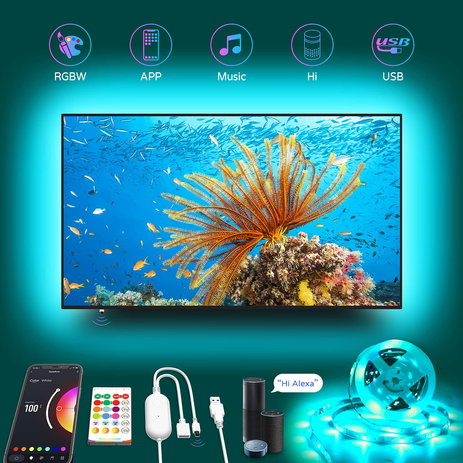 Luz LED USB para TV 60 65 pulgadas 14.9ft EppieBasic Smart WiFi TV LED ...