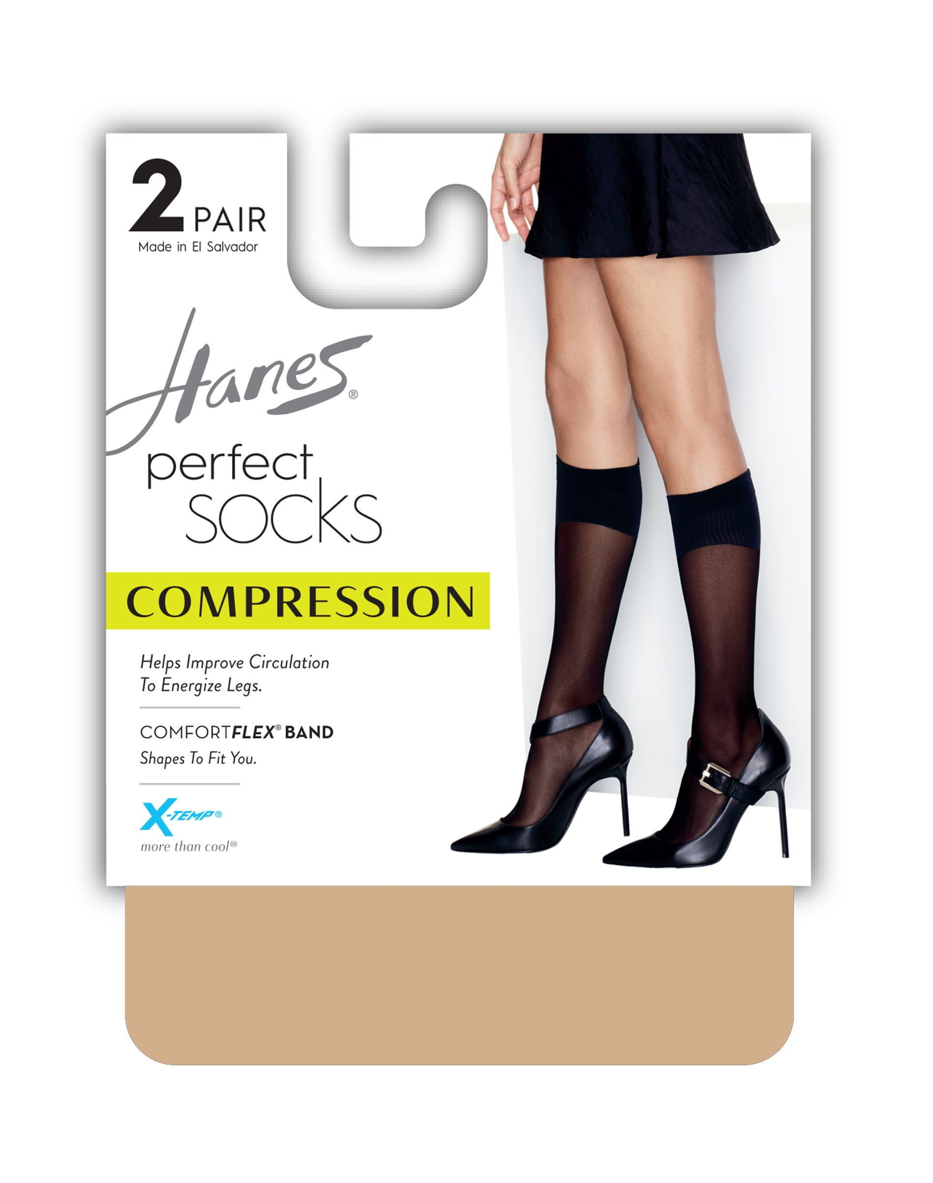 Hanes Perfect Diamond Compression Socks 2-Pack Nude 2 Women's - Walmart.com