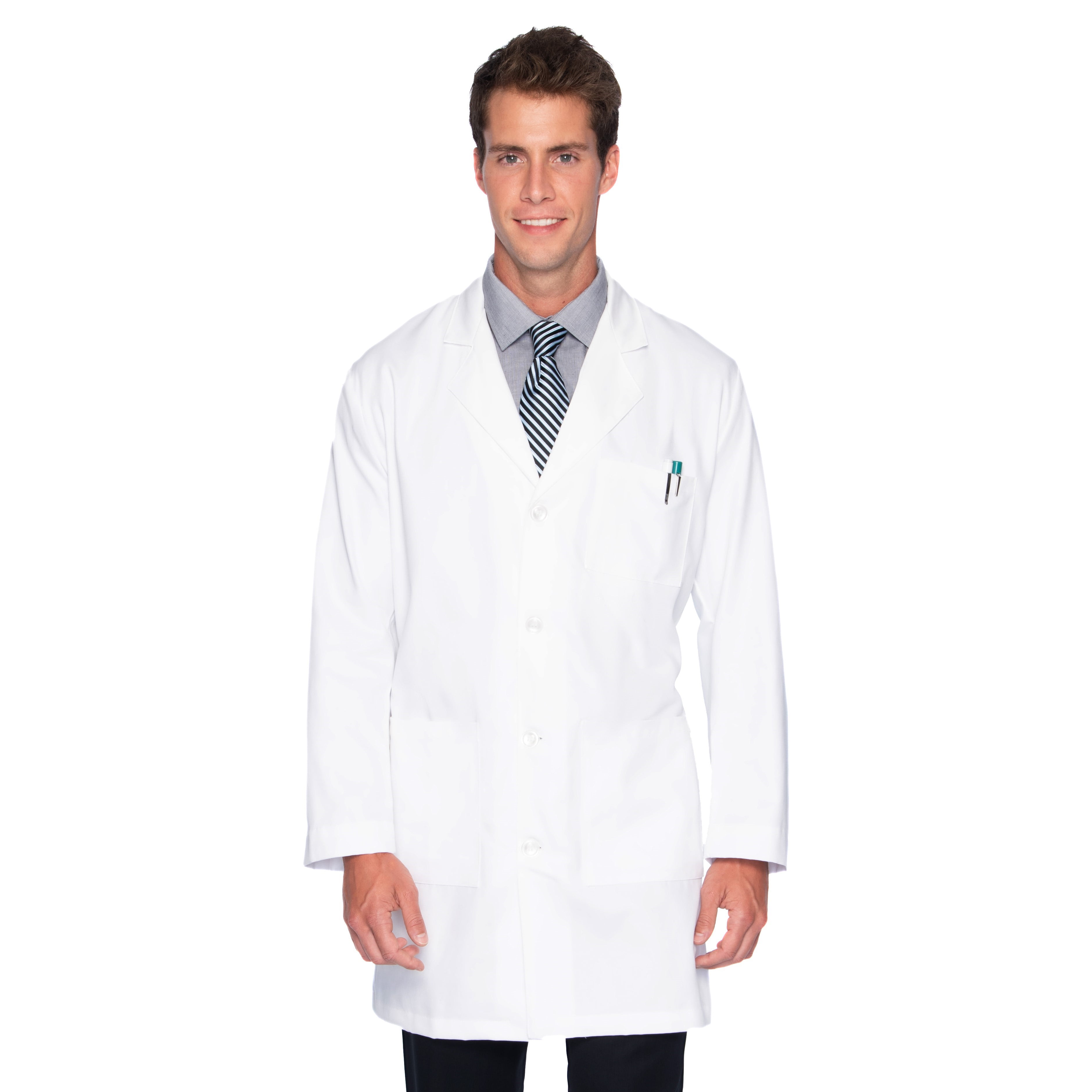 Landau Essentials Relaxed Fit 5-Pkt 4-Button Full-Length Lab Coat for ...