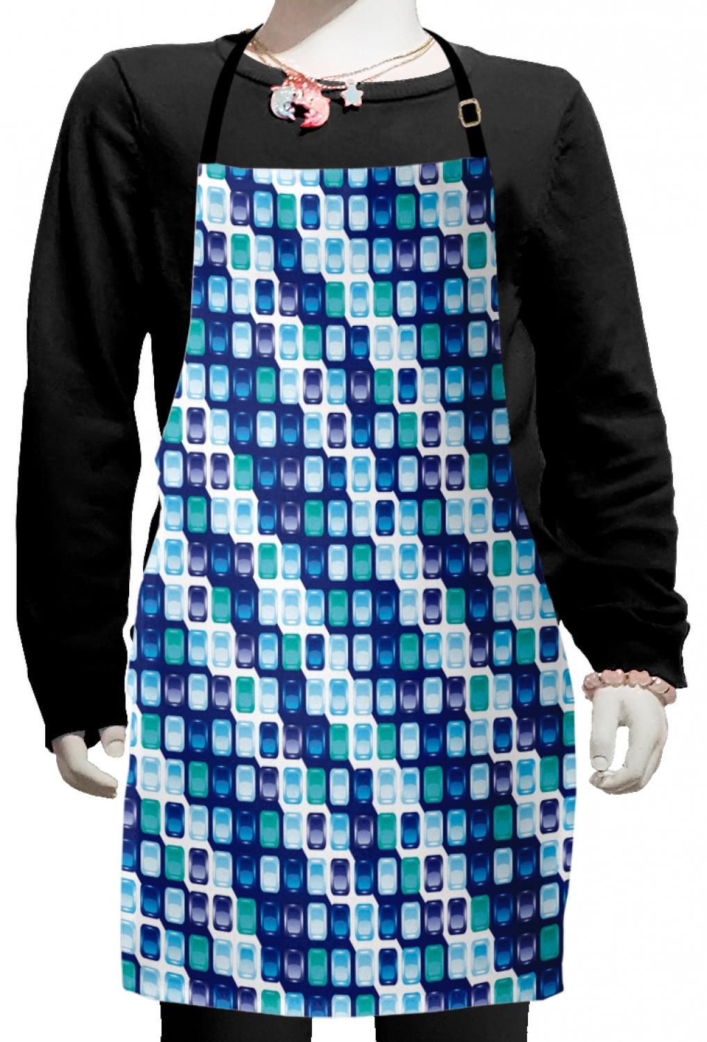 Blue Kids Apron, Retro Style Vintage Modern Design with Mosaics and ...