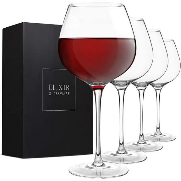 Elixir Glassware Red Wine Glasses - Set of 4 Hand Blown Large Wine ...