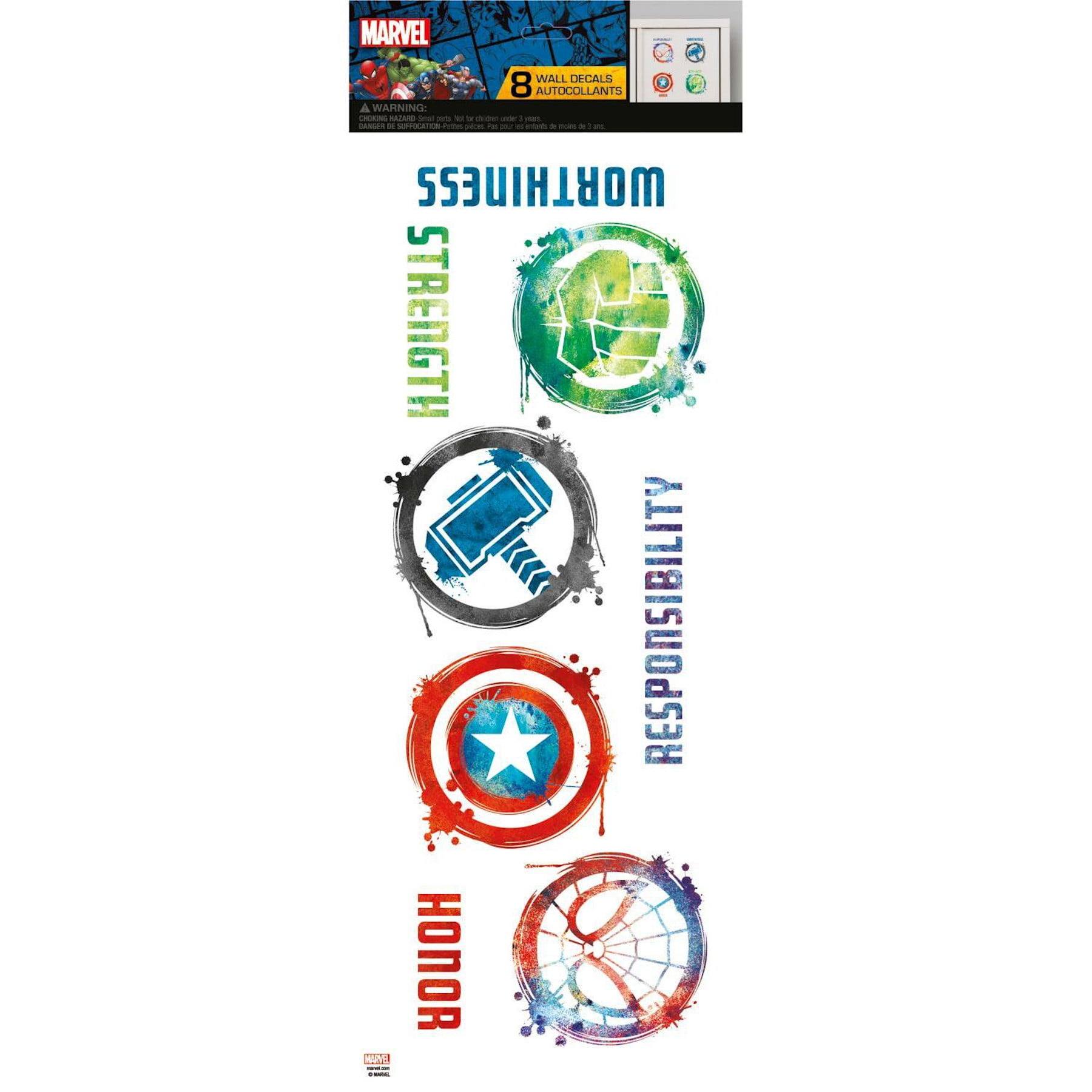 MARVEL ICONS 10 Wall Decals Captain America Hulk Spiderman Thor ...