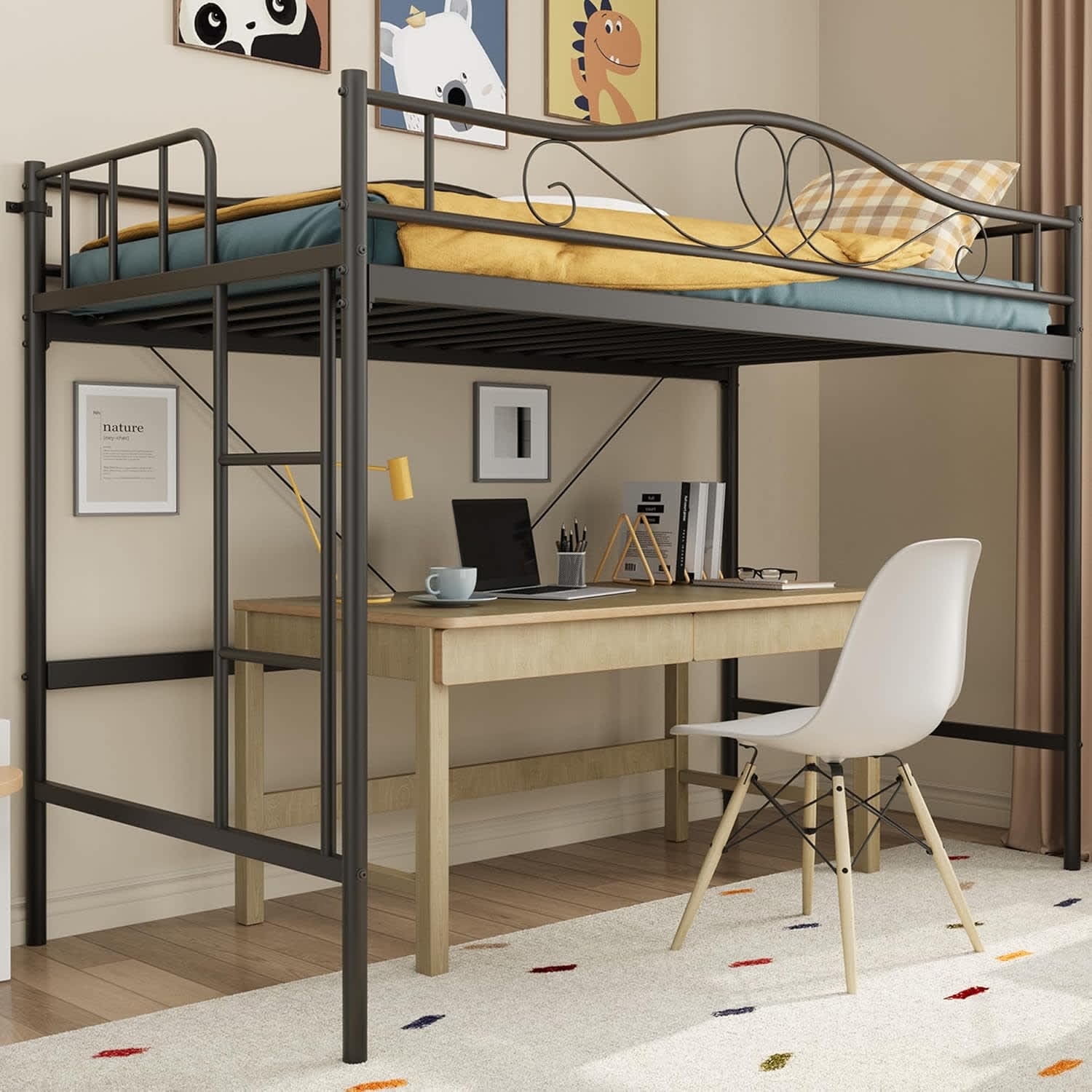 Click here for Ourlova Twin Size Metal Loft Bed With Ladder And G... prices