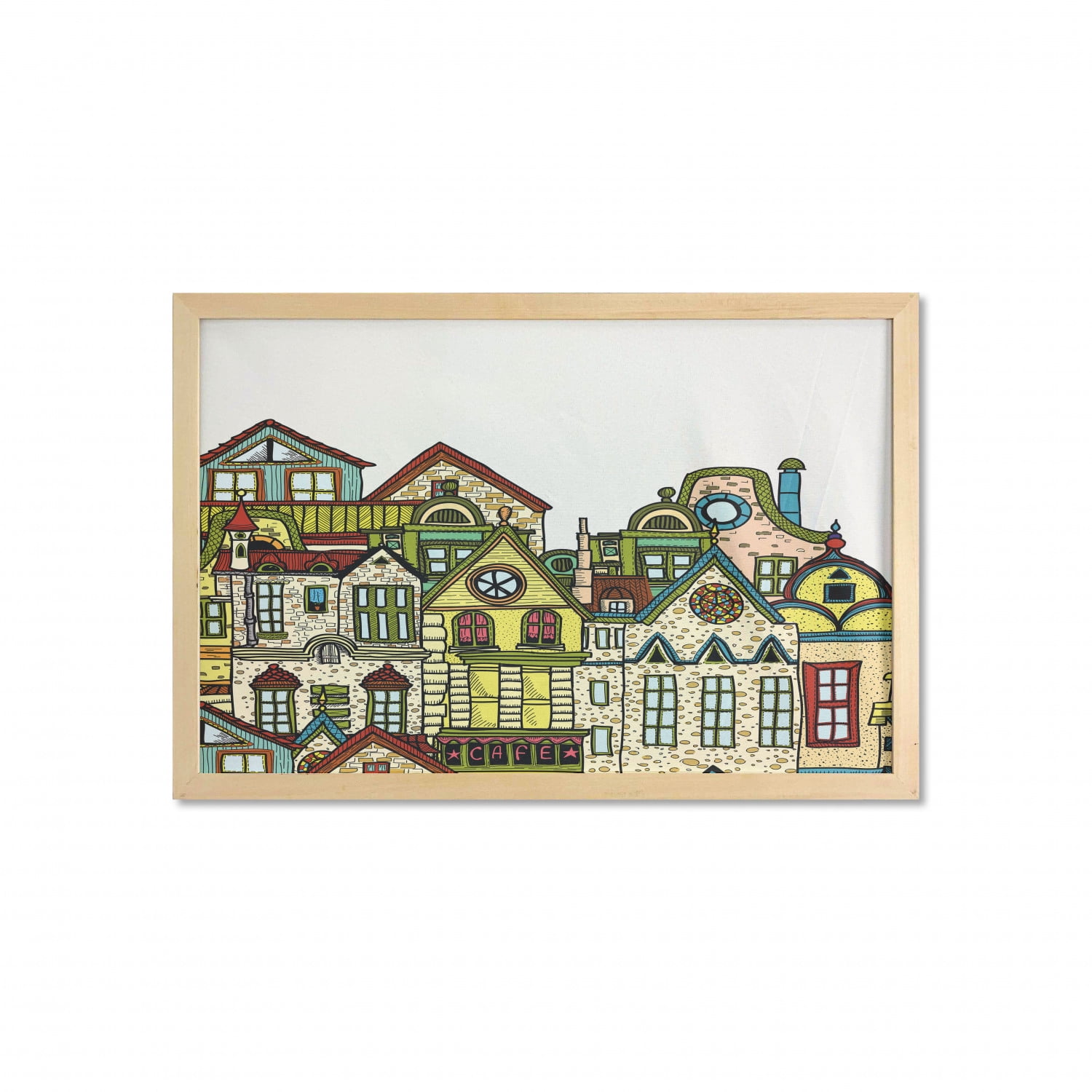 Cityscape Wall Art with Frame, Old Town Retro Art with Colorful ...