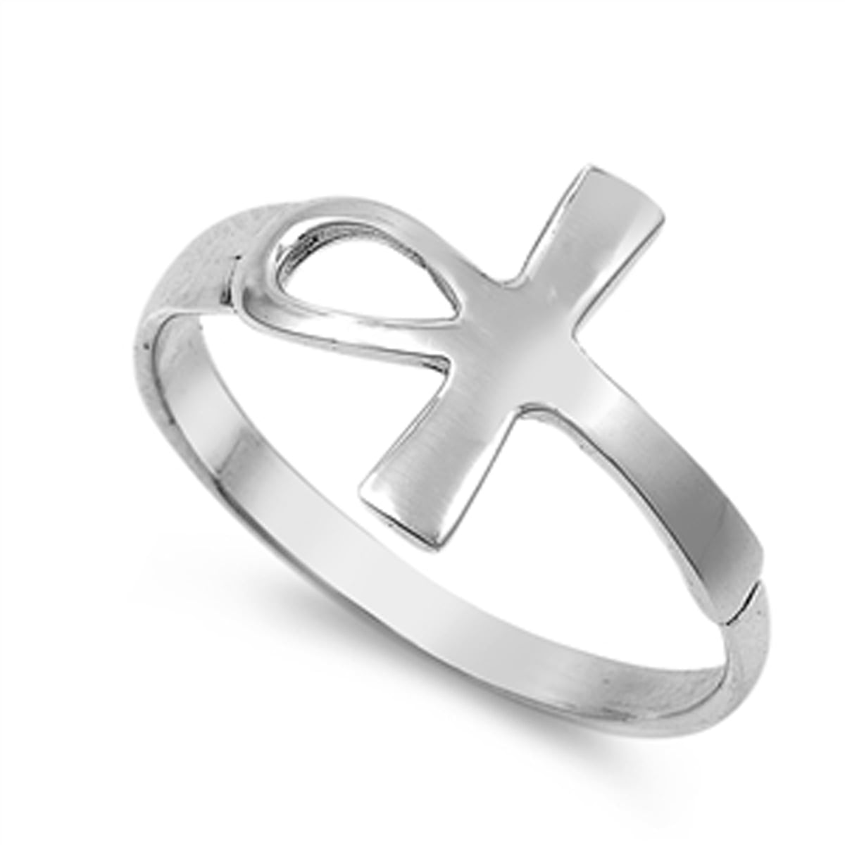 Sterling Silver Women s Sideways Cross Ankh Ring Sizes 5 10 Ring