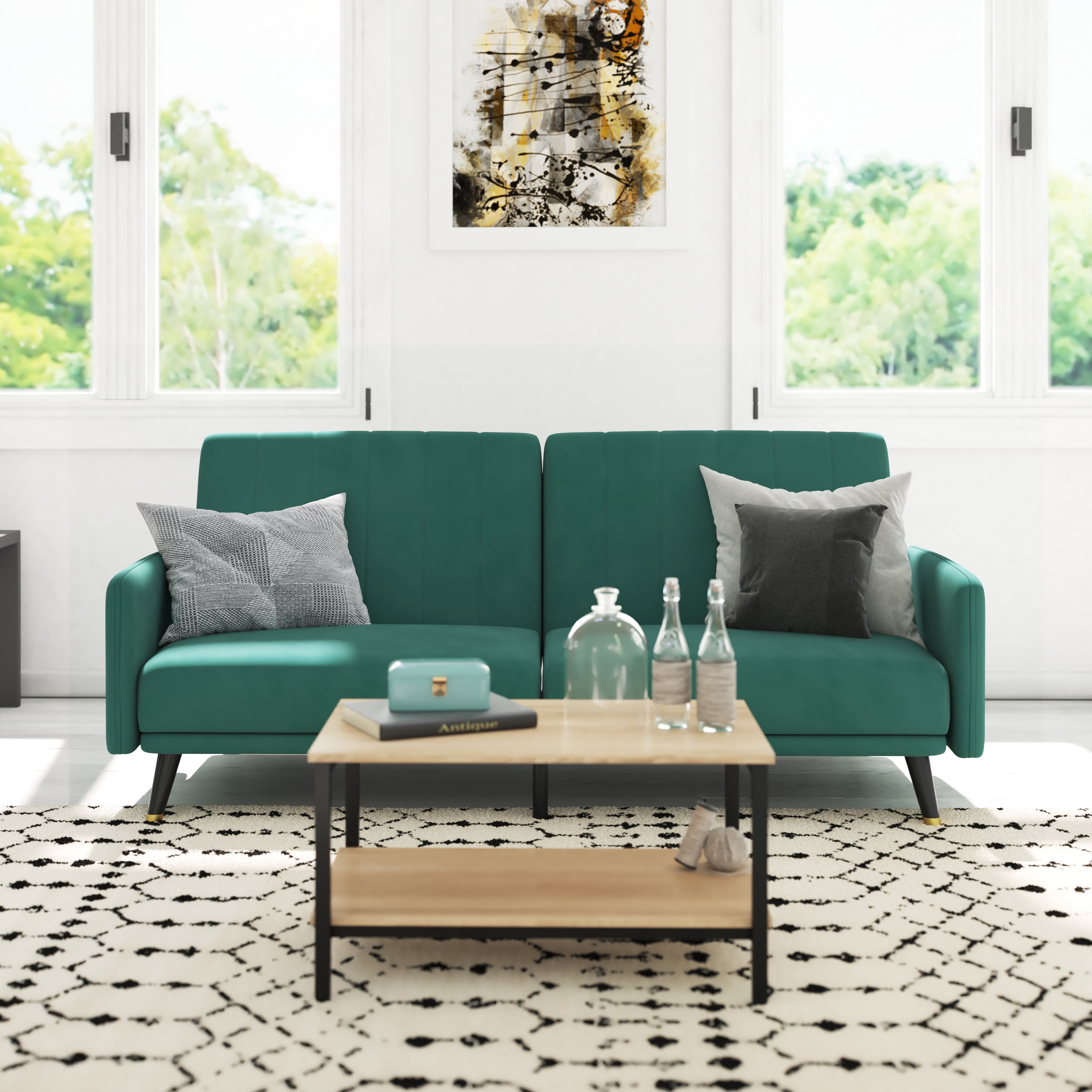 Emma + Oliver Premium Padded Velvet Upholstered Split Back Sofa Futon ...