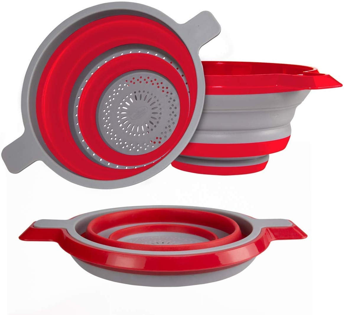 Kitchen Maestro Collapsible Colander and Strainer, Set of 2 Red ...