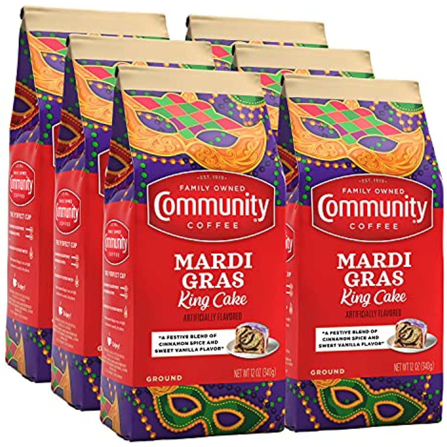 Community Coffee Mardi Gras King Cake Flavored 72 Ounce, Medium Roast ...