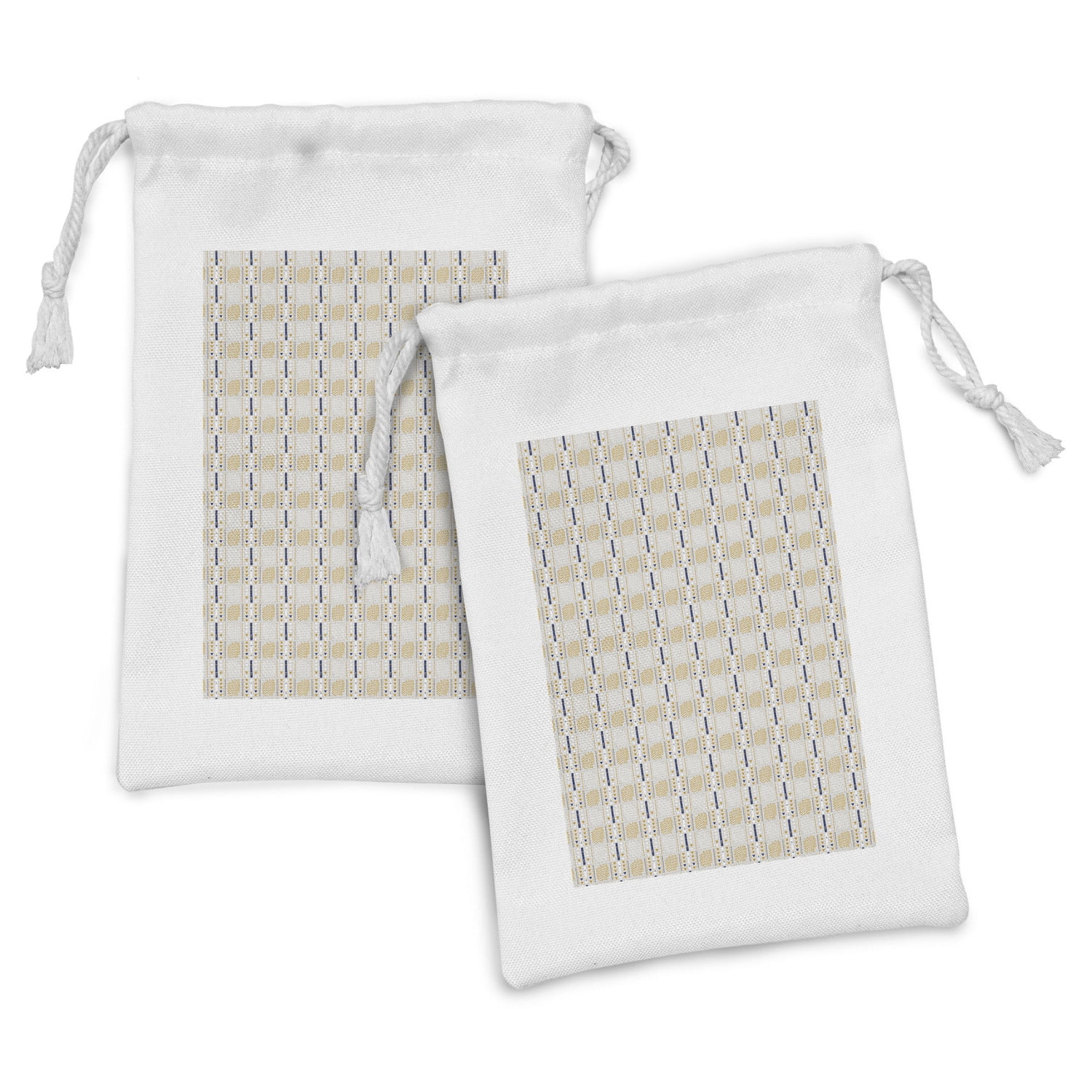 Yellow and White Fabric Pouch Set of 2, Creative Abstract and Geometric ...