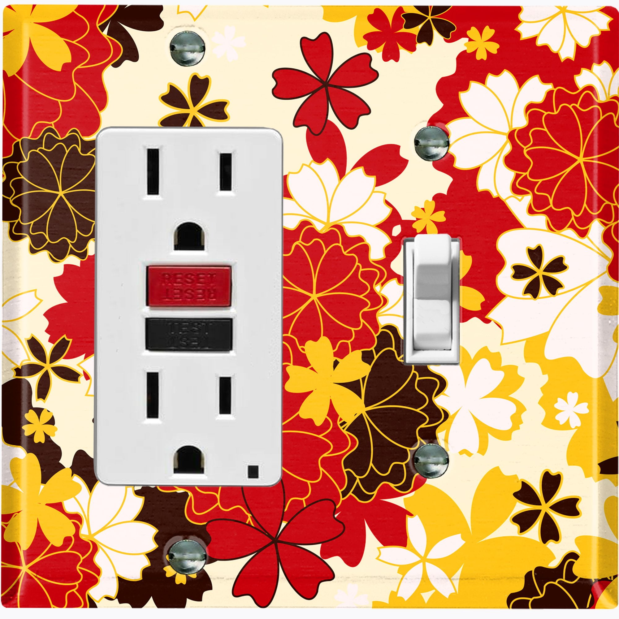 Metal Light Switch Plate Cover Japanese Sakura Red Flower Beige ...