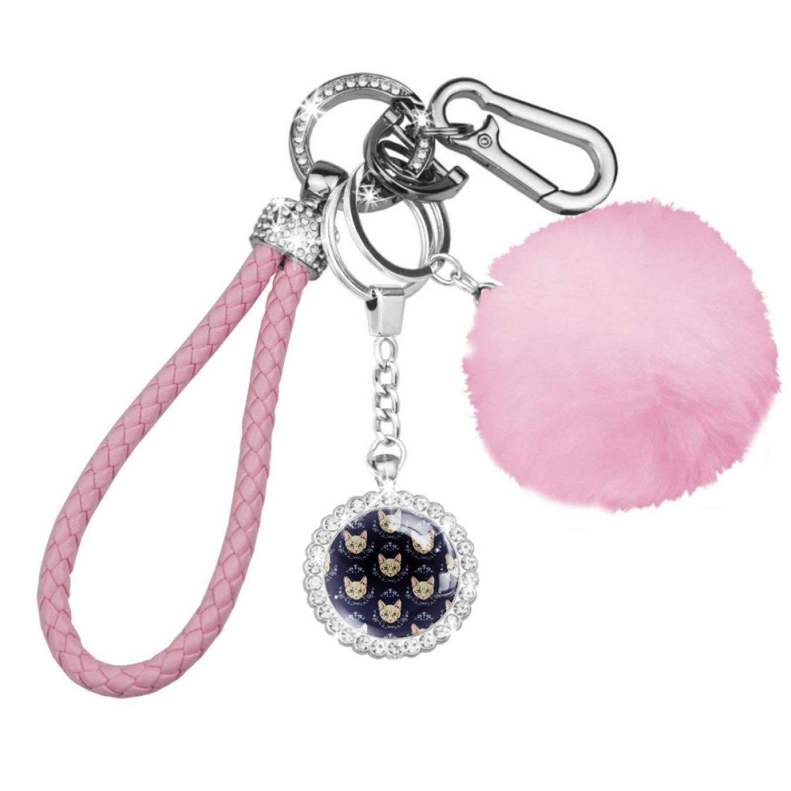 Braided Keychain Set D Shape Car Key Rings Pom Pom Carabiner Clip Cute ...