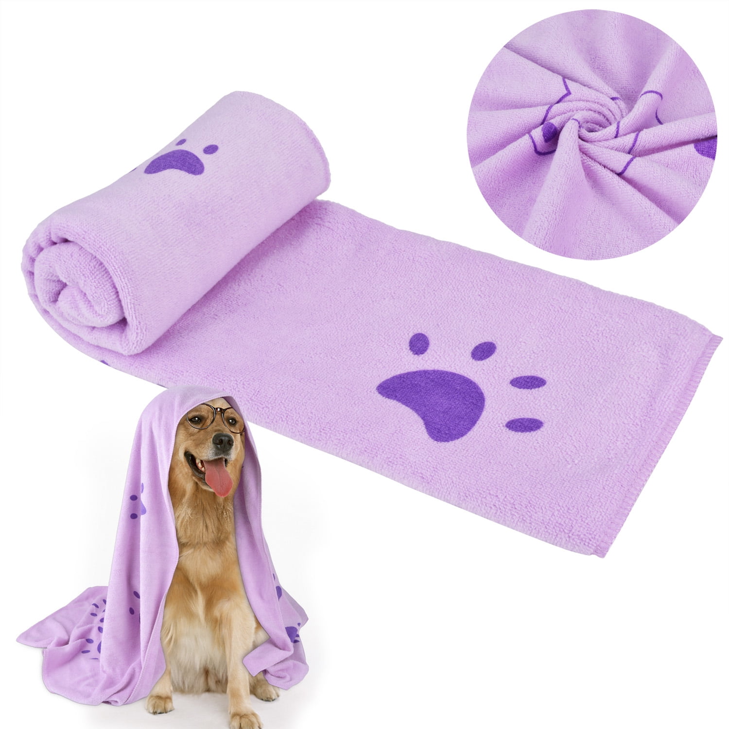 Nobrand Pet Bath Towel Footprint Printed Ultra Absorbent Pet Towel Dog Bath Dry Towel L*W: 70*140cm(27.55*55.11in)