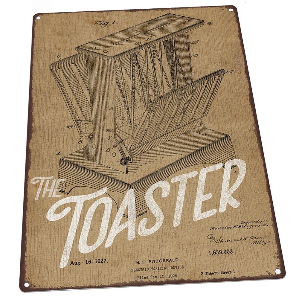 Toaster Patent Illustration 9"x12" Metal Sign, Wall Decor for Mancave ...