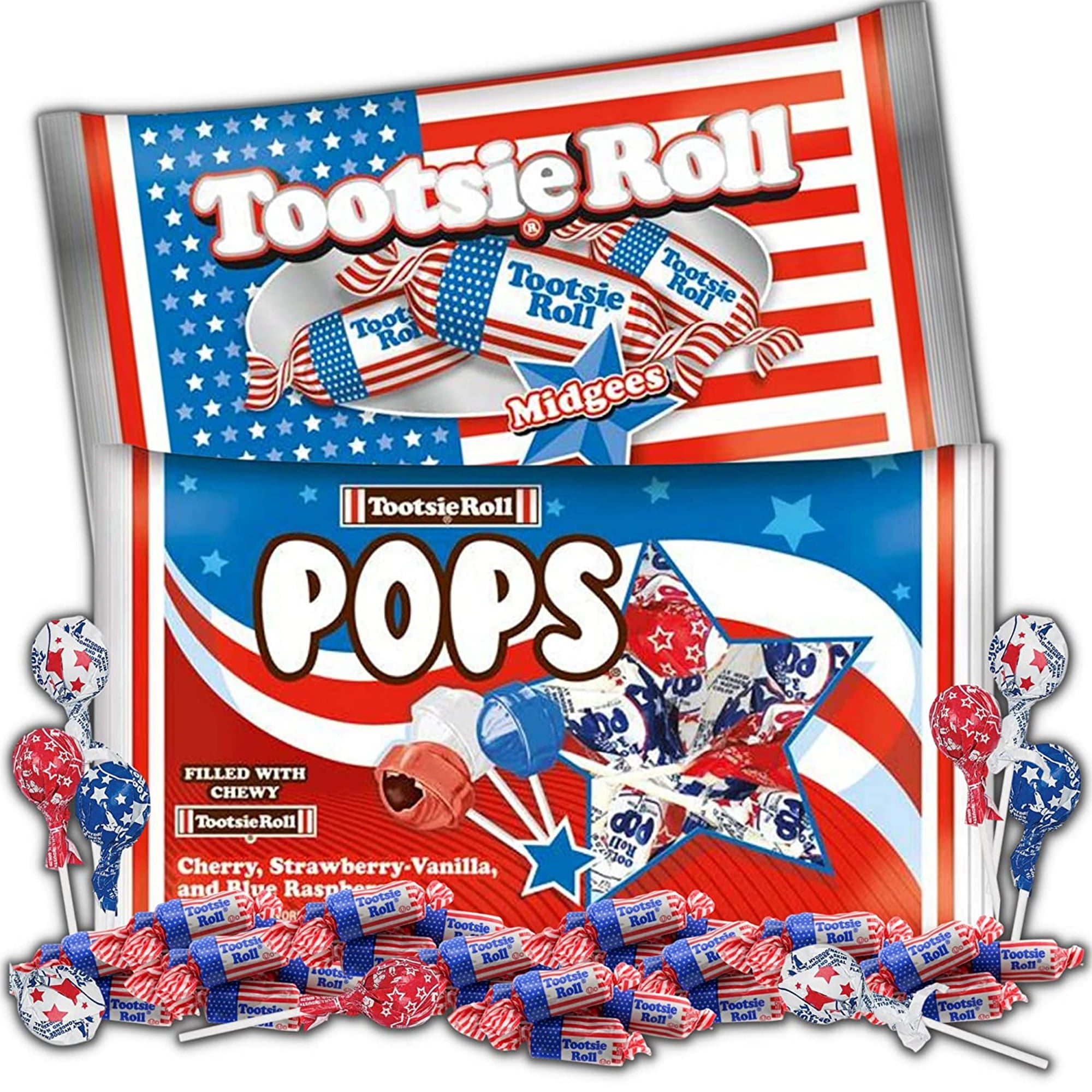 Patriotic Red White and Blue Lollipops and Chocolate Candy Pieces ...