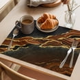 Brown Marble Placemats Set of 4, Cotton Linen Fabric Place Mats, Gold ...