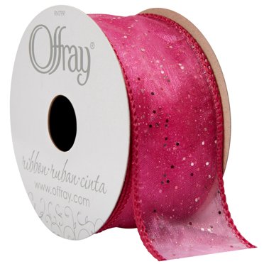 Offray Ribbon, Pink 1 1/2 inch Wired Sheer Ribbon for Floral, Crafts ...